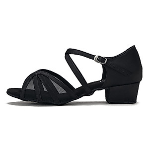 CLEECLI Low Heel Ballroom Dance Shoes Women Latin Salsa Practice Dancing Shoes 1.5 Inch Heel ZB14(7,Black)