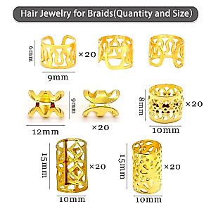 100 PCS Gold Dreadlock Beads Locs Accessories , Jewelry for Braids, Women and Girls, Adjustable Cuffs Braiding Hair Rings Decoration