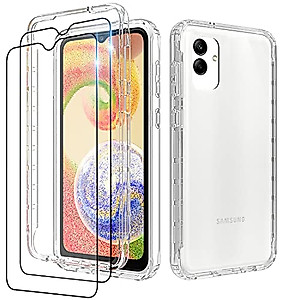 Dzxouui for Samsung Galaxy A04 Case, Samsung Galaxy A02 Case, Cute Crystal TPU Bumper Shockproof Protective Phone Case Cover with [2 Pack] Screen Protector, Clear