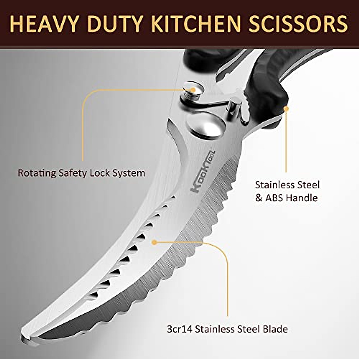 Kitchen Scissors, KOOKTOOL Kitchen Shears Heavy Duty Poultry Shears, Dishwasher Safe Meat Scissors, Kitchen Shears for Chicken, Bone, Poultry, Vegetable, Fish