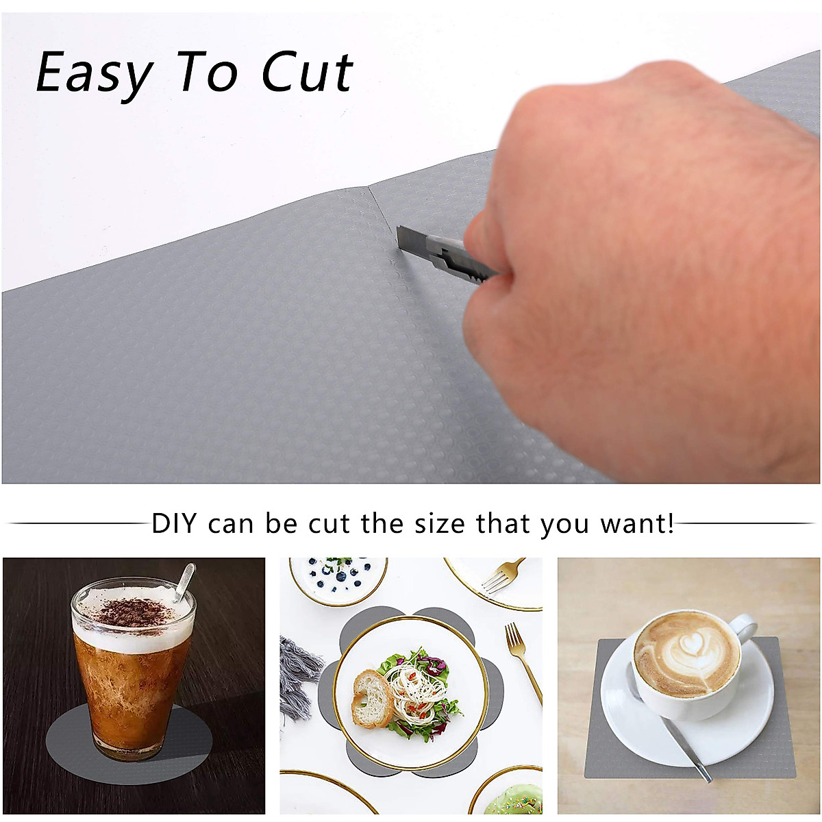 Non-Slip Shelf or Drawer Liner Mats, Cut-to-Size, Non-Adhesive, Non-Toxic, Food Friendly, Waterproof & Easy-to-Clean for Cupboards, Cabinets, Fridges, Drawers or Shelves