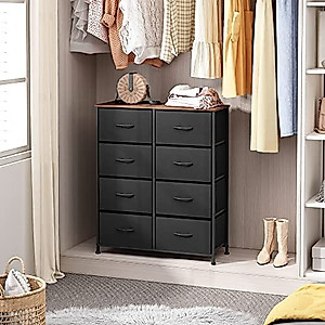 WLIVE 5-Drawer Dresser and 8-Drawer Dresser Set, Fabric Storage Tower for Bedroom, Hallway, Nursery, Closets, Tall Chest Organizer Unit with Textured Print Fabric Bins, Steel Frame, Wood Top, Easy Pul