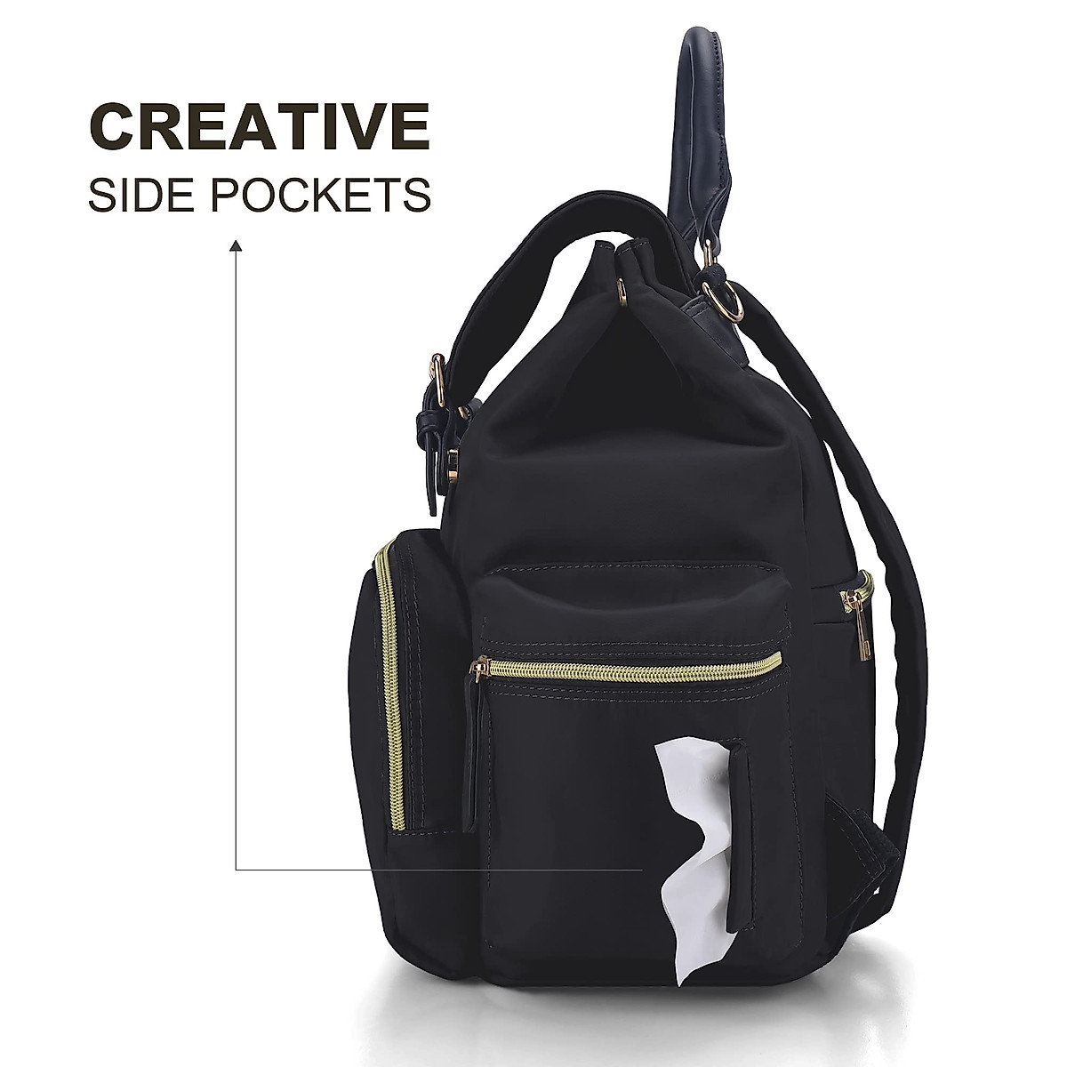 VS VOGSHOW Diaper Bag Backpack, Multifunction Baby Bag Backpack, Modern Baby Diaper Backpack, Stylish Maternity Nappy Bag, Black