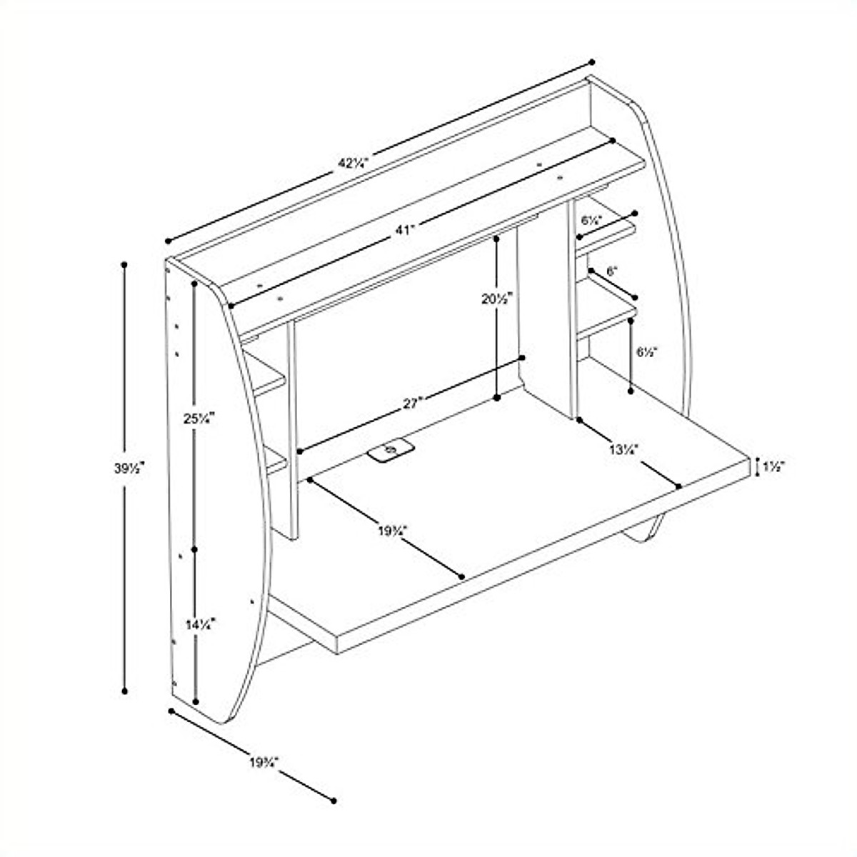Prepac Wall Mounted Floating Desk with Storage in Black