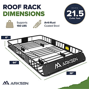 ARKSEN 64 x 39 Inch Universal 150LB Heavy Duty Roof Rack Cargo with Extension Car Top Luggage Holder Carrier Basket for SUV, Truck, & Car Steel Construction