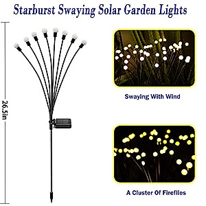 NBQQ Solar Garden Lights,Solar Firefly Lights,2 Pack 16 Heads Solar Swaying Lights Outdoor Decorative,Sway by Wind, High Flexibility Iron Wire & Heavy Bulb Base,Yard Patio Pathway Lawn Decoration