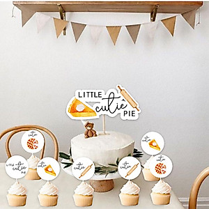Cutie Pie Cake Topper Set - Little Cutie Pie Cake Topper with 12Pcs Pie Double-sided Cupcake Toppers, Cutie Pie Baby Shower Decorations, Pie First Birthday Decor, Baking Party Supplies for Boys Girls
