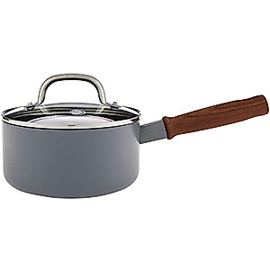 GreenPan Mayflower Pro Hard Anodized Healthy Ceramic Nonstick, 2QT Saucepan Pot with Lid, Vintage Wood Handle, PFAS-Free, Induction, Charcoal Gray