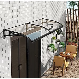 UEMMILLY Window Door Awning Canopy UPF 50+, Aluminum Black Bracket Polycarbonate Board.Front Doors/Windows Overhang Awning for Sun Shutter, UV, Rain, Snow Protection Solid Sheet