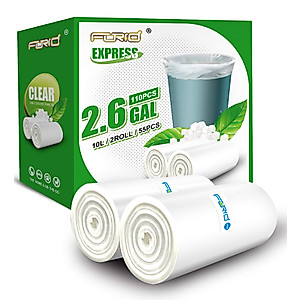 Small Clear Trash Bags FORID 2.6 Gallon Garbage Bags Wastebasket Bin Liners 110 Count Plastic Trash Bags for Bathroom Bedroom Office Garbage Can 10 Liters - Durable & Thick Trash Bag