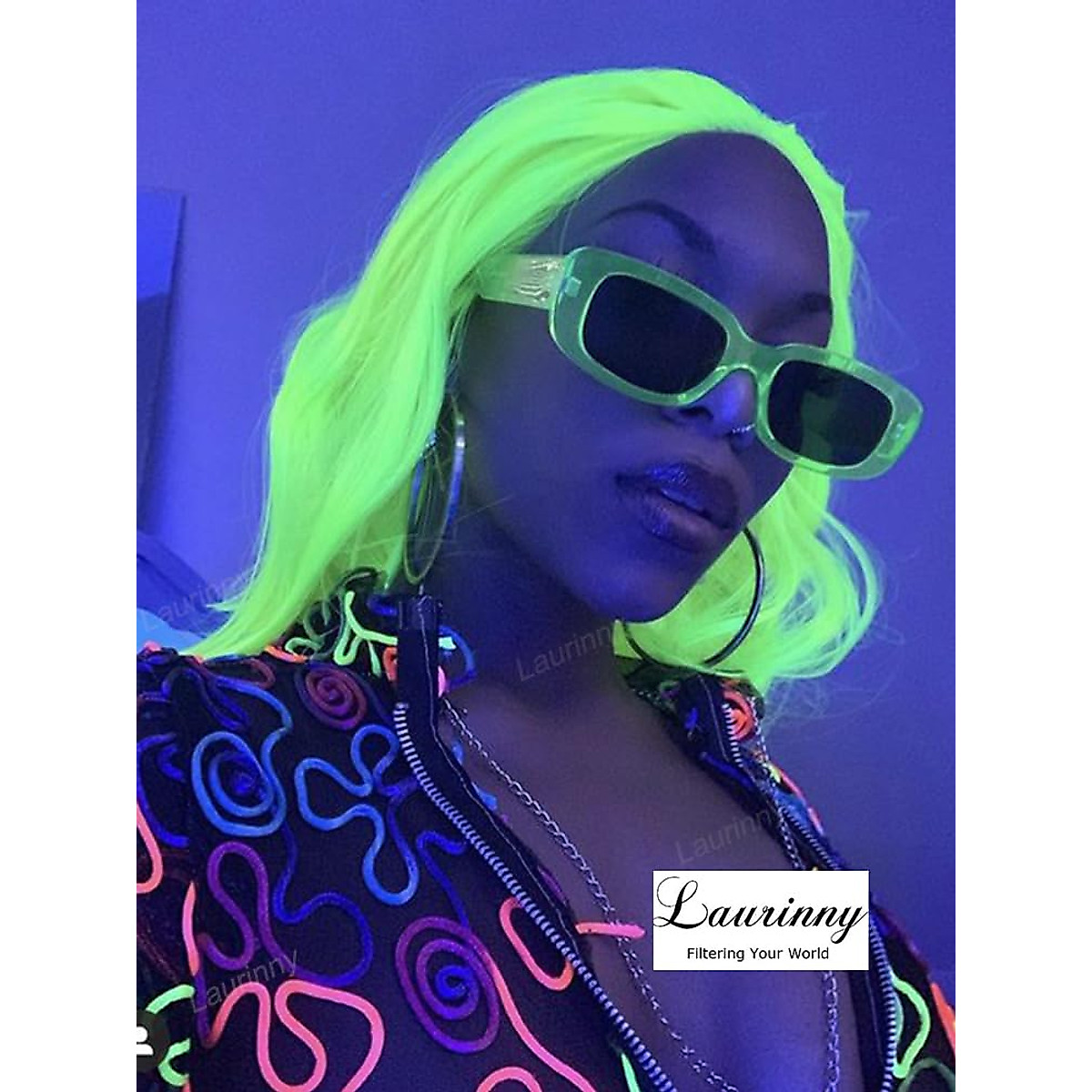 Laurinny Green Sunglasses for Women Retro 90s Vintage Fashion Narrow Rectangle Frame Lime Green Glasses
