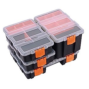 MIXPOWER 4 Piece Set Toolbox Hardware & Parts Organizers, Versatile and Durable Storage, Customizable Removable Plastic Dividers, storage and carry, Black/Orange