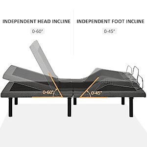 HOMCOM Twin XL Adjustable Bed Frame, Ergonomic Zero Gravity Power Bed Base with Head and Foot Incline, Memory, and Wireless Remote, Gray