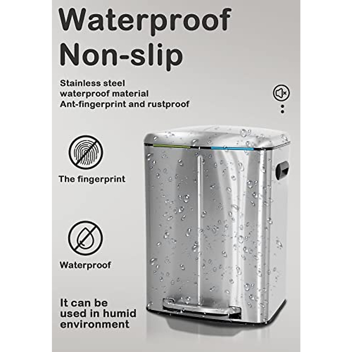 BIQWBIC 10 Gallon Dual Trash Can for Recycling and Trash, Stainless Steel Recycle Trash Can with 2 x 5 Gallon (40 L) Removable Inner Buckets, Pedal Recycling Bin for Kitchen, Soft Closure