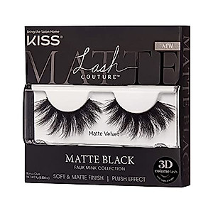 KISS Lash Couture Matte Black Faux Mink Collection, False Eyelashes 1-Pack, Soft Real Mink Texture & Matte Finish, High Impact Color, 3D Volume, Knot-Free Lash Band, Reusable, Matte Velvet, 1 Pair