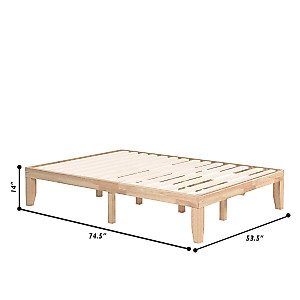 KOMFOTT 14 Inches Wood Platform Bed Frame Full Size, Solid Wood Mattress Foundation with Rubber Wood Frame, Strong Poplar Wood Slat Support, No Box Spring Needed, Bed Frame (Natural)