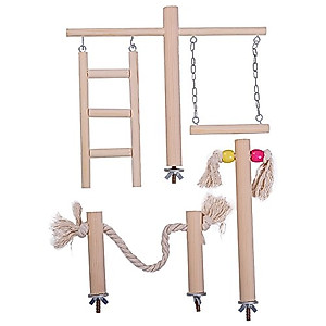QBLEEV Parakeet Perches Outside Cage, Bird Swing Conure Toys Table Cage Top Play Stand Parrot Climbing Ladder Rope Perches Stands Chewing Wood Play Gyms Playground for Cockatiel Lovebirds Finches