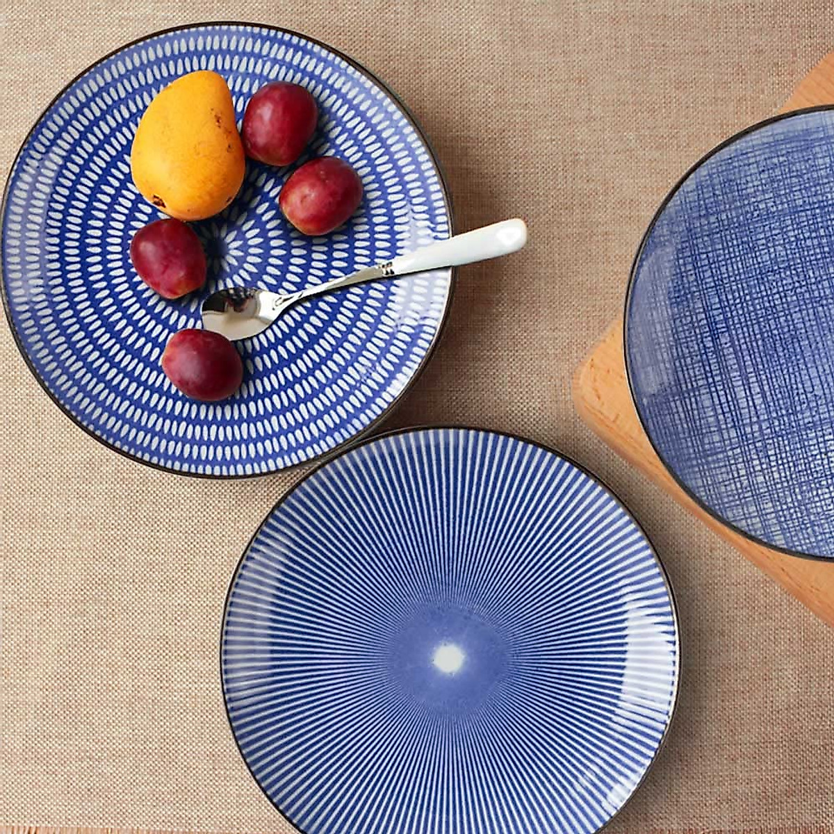 Houlu 8 Inch Salad Plates, Luncheon Plates Set of 6, Blue and White Porcelain Plates