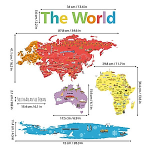 DECOWALL DL3-1902N XLarge Colorful Landmark World Map Wall Stickers (62x42 inch) Wall Decals Peel and Stick Removable Wall Stickers for Kids Nursery Bedroom Living Room décor