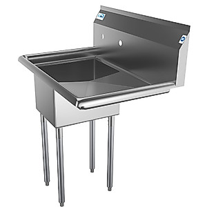 KoolMore 1 Compartment Stainless Steel NSF Commercial Kitchen Prep & Utility Sink with Drainboard - Bowl Size 12" x 16" x 10", Silver