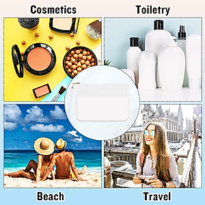 izuzta Clear PVC Flat Pouch, PU Travel Makeup Bag Clear Zipper Pouch with Wristlet, DIY Chenille Letter Bag Waterproof Portable Clear Travel Toiletry Bag Cosmetic Pouch for Women Girls (White)