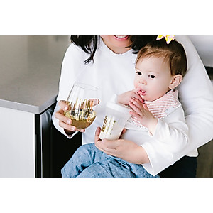 Pearhead Stemless Wine Glass and Sippy Cup Set, Matching Mom and Baby Drinkware Set, Accessory for New Moms and Expecting Mothers, Gold