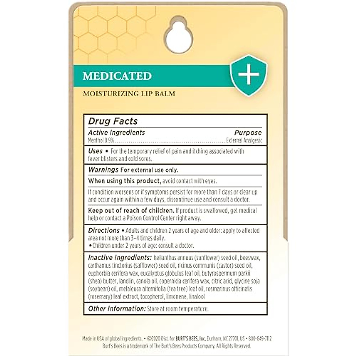 Burt's Bees Medicated Lip Balm, With Eucalyptus Oil and Menthol, Tint-Free, Natural Origin Lip Care, 2 Tubes, 0.15 oz.