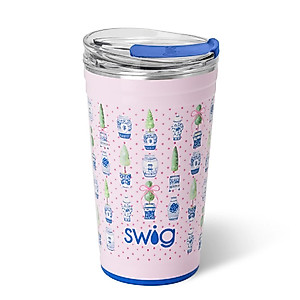 Swig Life 24oz Party Cup, Stackable Insulated Travel Coffee Tumbler with EZ Slider Lid, Cup Holder Friendly Travel Thermos, Stainless Steel 24 oz Tumbler, Reusable Coffee Mug (Ginger Jars)