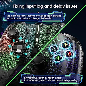 Gina Joyfurno Game Controller, Wireless Controller Compatible with Xbox One/One X/One S, Series X/S, PC, Gamepad with 6 Light Colors Unique Crack Skin/Dual Vibration/2.4GHz Connection (black)