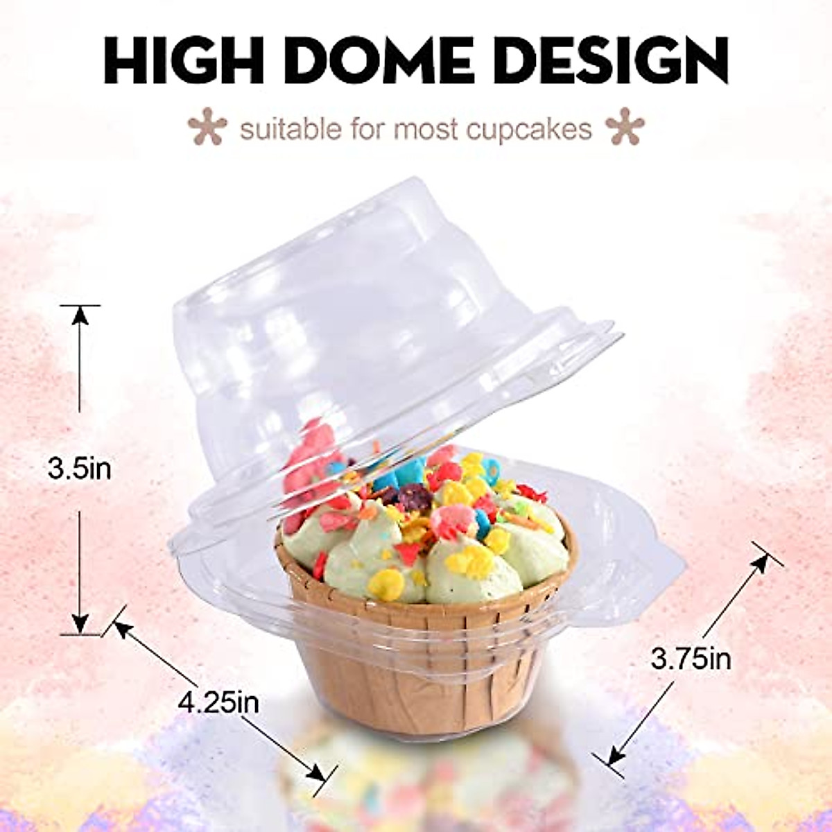 Cupcake Boxes, Individual Cupcake Containers, Disposable Cupcake Holders with Lid, Muffin Salad Dessert Hamburgers Fruit Cupcake Carriers 120 Pack.