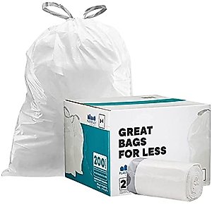 Plasticplace Custom Fit Trash Bags simplehuman (x) Code H Compatible, 8-9 Gallon, 30-35 Liter,18.5" x 28", 200 Count, White