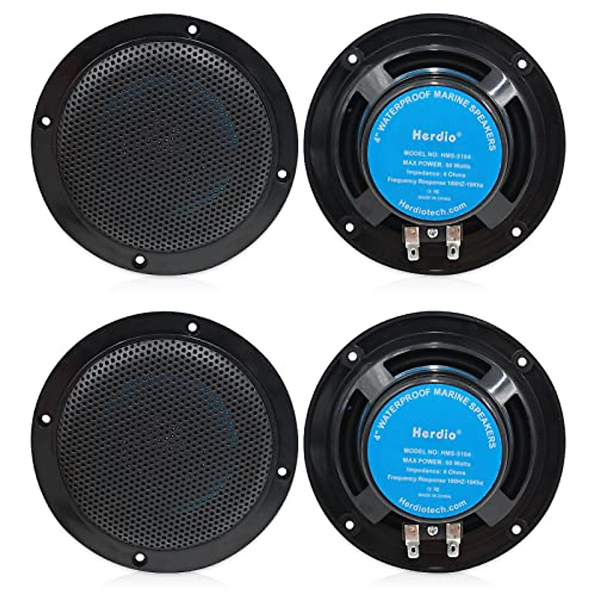 Herdio 4 Inches 320W Ceiling Bluetooth Speakers, 2 Way Flush Mount Ceiling Speakers for Bathroom Kitchen Home Theater, Covered Porches (Black, 4 Speakers)