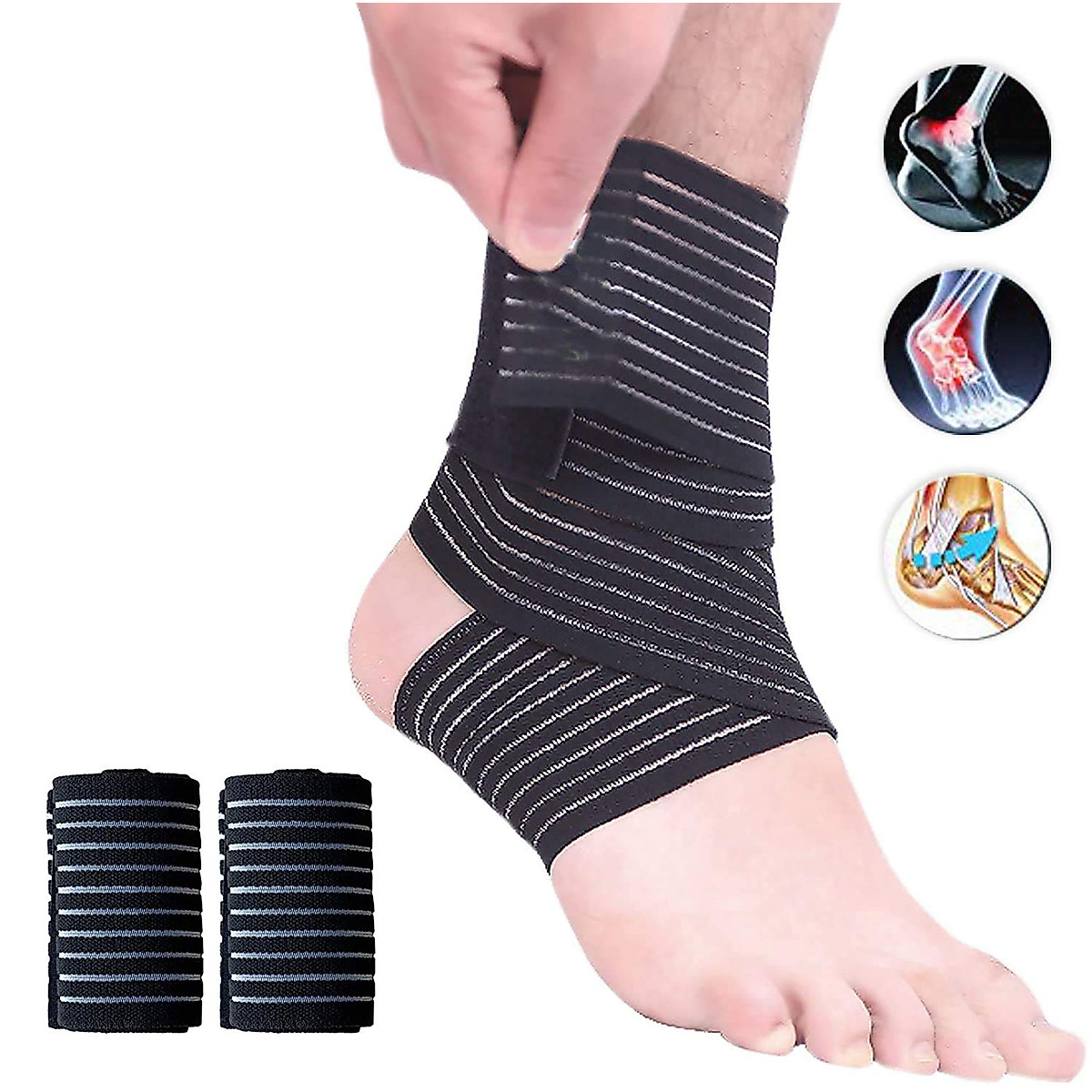 Ankle Brace Bandage, Elastic Breathable Compression Wrap Ankle Support Sleeves, Adjustable Ankle Support Brace Sleeve for Arthritis Reduce Swelling Basketball Sports Joint Pain Injury Recovery, 2 Pack