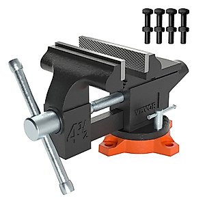 VEVOR Bench Vise, 4.5-inch Jaw Width 3.3-inch Jaw Opening, 240-Degree Swivel Locking Base Multipurpose Vise w/Anvil, Heavy Duty Cast Iron Workbench Vise w/Bolts & Nuts, for Drilling, Pipe Cutting