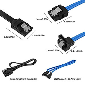 DaKuan Set of 12, Straight and 90 Degree Right-Angle SATA III Cable 6.0 Gbps with Locking Latch, SATA III Cable (6X Black, 6X Blue)