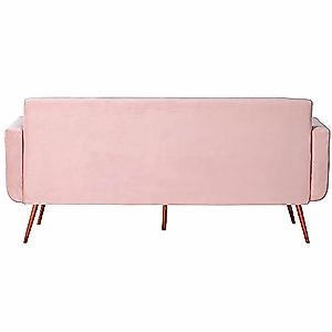 Velvet Futon Sofas Bed and Couch,70 Inches Long, Mid Century Modern Couch Tufted Back Sofa , 2 Throw Pillows, Armrest, 5 Metal Tapered and Wooden Legs for Living Room, Apartment, Bedroom (Pink)
