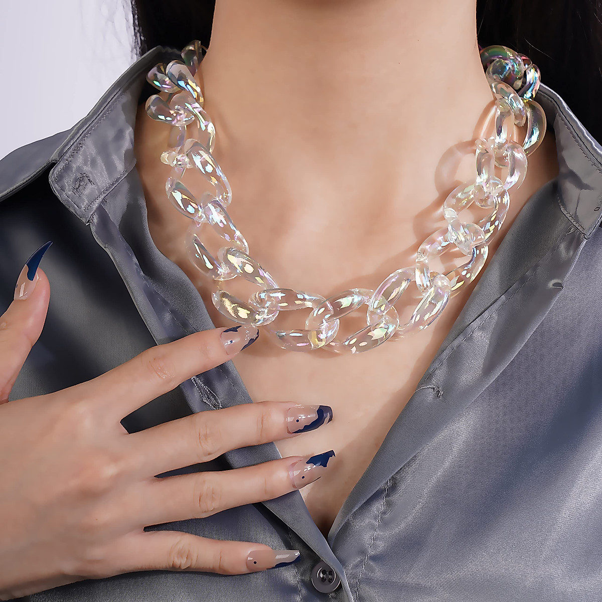 YERTTER Transparent Bling Big Acrylic Link Chain Choker Women Men Chunky Chain Link Neckalce Resin Choker Statement Plastic Choker Collar Necklace