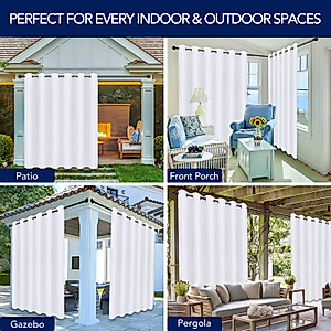 PureFit Outdoor Curtains for Patio Waterproof Weatherproof, UV and Fade Resistant Outside Curtains for Gazebo, Front Porch, Pergola, Sun Blocking Privacy Curtain, 100W x 120L inch, 1 Panel, White