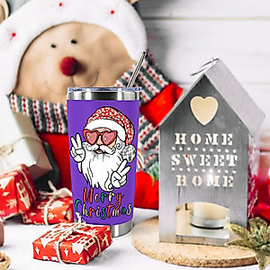 Paoren 12 Pcs 20 oz Christmas Tumblers Set, Christmas Tumbler Travel Coffee Cups Mugs Bulk Stainless Steel Vacuum Insulated Tumbler Gifts for Xmas Holiday Birthday New Year, Purple