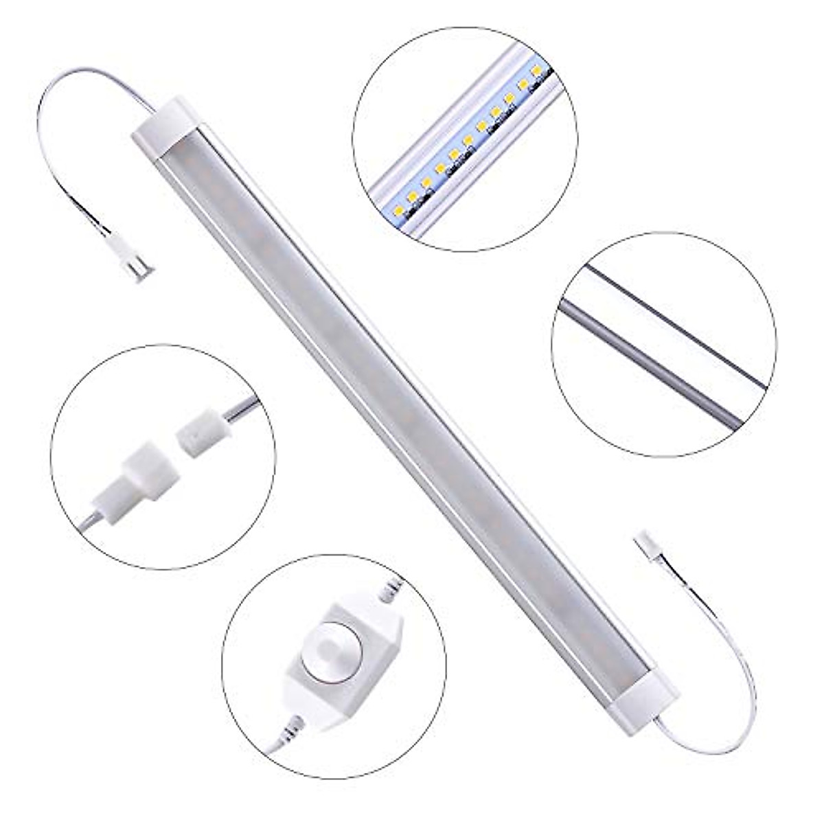 LED Under Counter Light Fixtures, 6pcs Hardwired Dimmable Cabinet Strip Lights Kit, 12 in 24V Plug in Linkable Cabinet Lights for Kitchen, Closet, Showcase, Bar, Shelf Lighting(Day White,6000K)