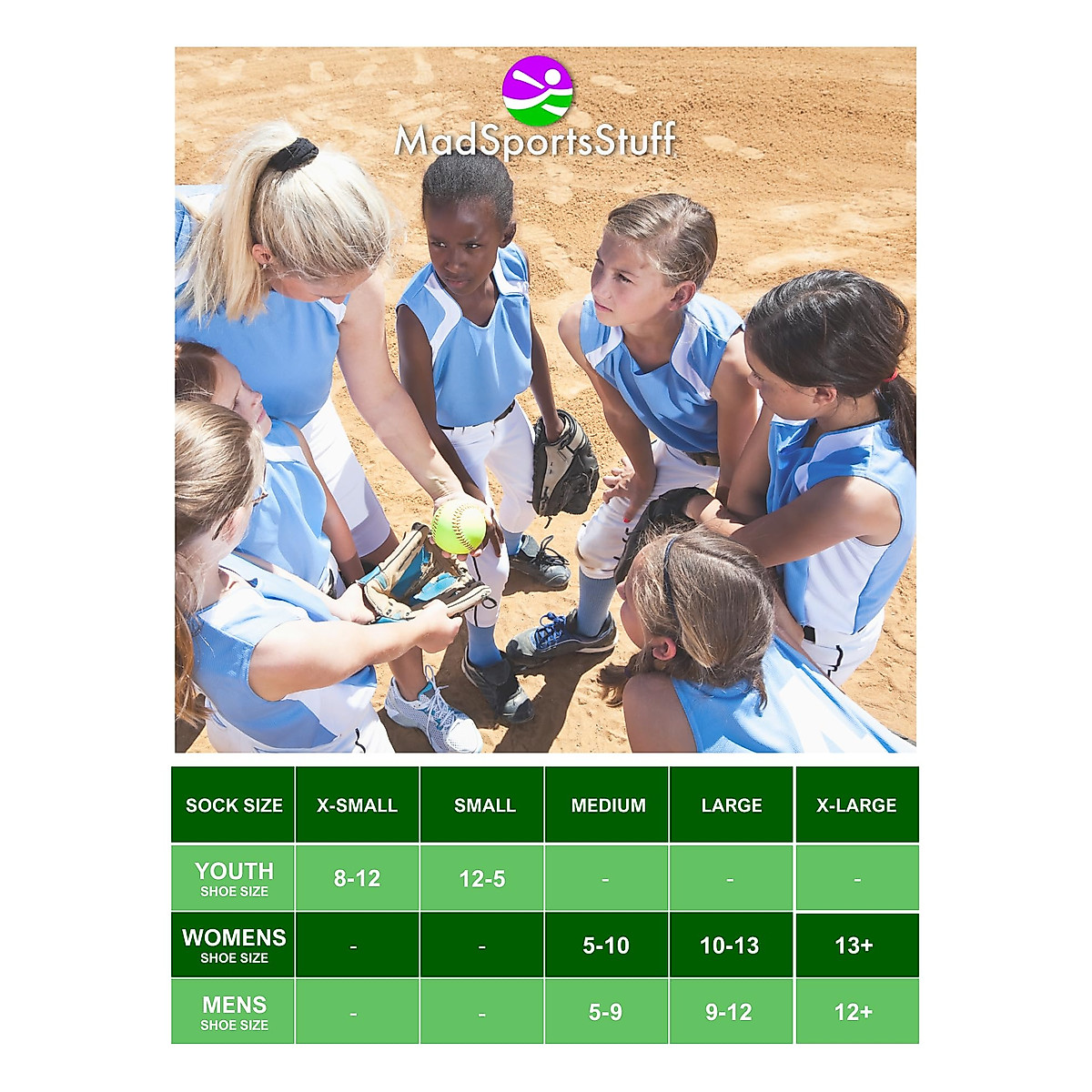 MadSportsStuff Softball Bomber Over the Calf Socks (Royal/White, Small)