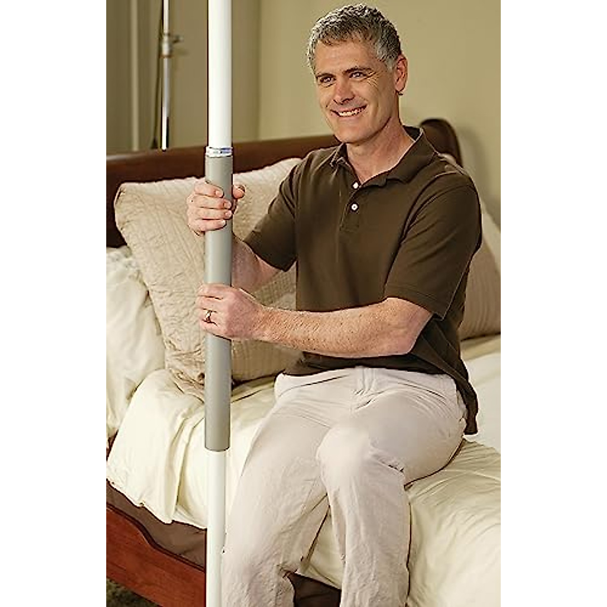 Stander Security Pole, Floor to Ceiling Transfer Pole, Elderly Grab Bar and Bathroom Rail with Padded Handle, Iceberg White