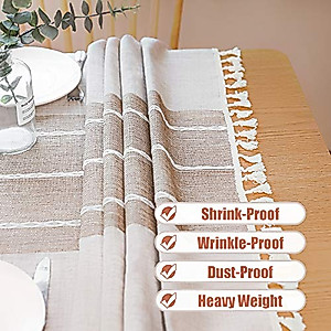 Vonabem Table Cloth Tassel Cotton Linen Table Cover for Kitchen Dinning Wrinkle Free Tablecloths Rectangle/Oblong (58''x86'', 6-8 Seats, Coffee)