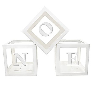 First Birthday Balloon Boxes,Baby Boxes with Letters for Baby Shower,Clear Baby Shower Decorations Block Boxes,Transparent Balloon Box Backdrop for Baby Shower,Birthday Party,Gender Reveal Party (White)