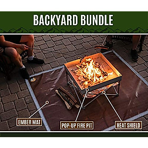 Pop-Up Fire Pit Backyard Bundle | Includes 24" Pop-Up Pit + Heat Shield | Includes Ember Mat | Have Worry-Free Fires On Any Surface | Meets All Federal Regulations | Unmatched Portability