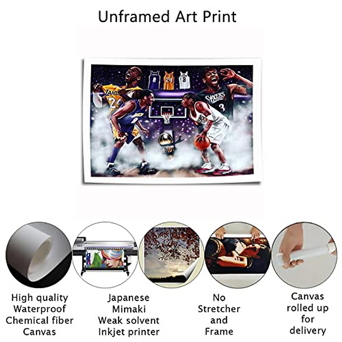 Allen Iverson Poster Canvas Wall Art Portrait Painting Basketball Posters for Bedroom Office Wall Decoration (16x24inch-No Frame,A)