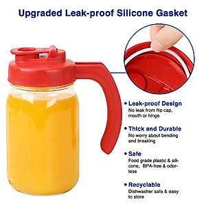 2 Pack Wide Mouth Mason Jar Lids with Handle, Airtight & Leak-proof Seal, Easy Pouring Spout, Turns your Mason Jar into Pitcher, Silicone Seal Gasket, Jars not included
