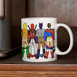 Switzer Kreations Superhero Butts Mug, Funny Gift for Friends and Family, Coffee Mug with Superhero Butts, Ceramic 11oz 15oz, White (11 Ounces)