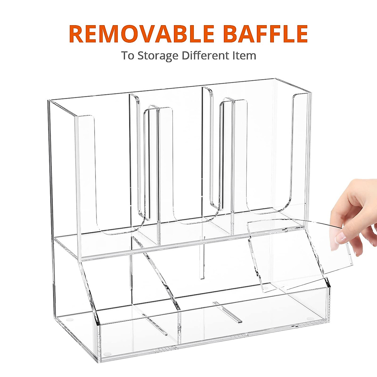 Richboom Cup and Lid Organizer, 6 Compartments with 2 Removable Dividers Coffee Station Countertop Cup Dispenser Condiment Organizer Accessories Caddy for Breakroom, Office, Home - Clear