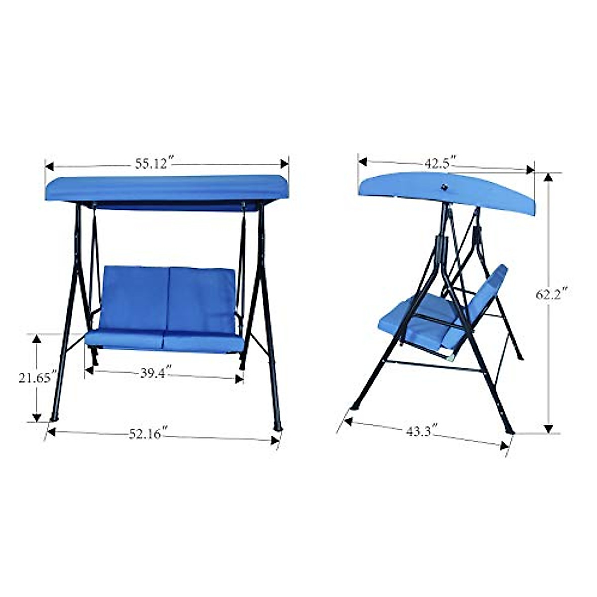 Homebeyond Patio 2 Seater Swing Top | Sunshade Hammock Cover UV Protected Waterproof Outdoor Seat for Garden Pool Porch | Swing Canopy with Stand (Blue) - SW-2B